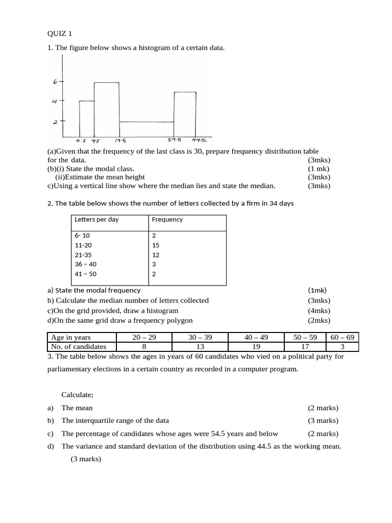 QUIZ 1-1 | PDF | Median | Histogram