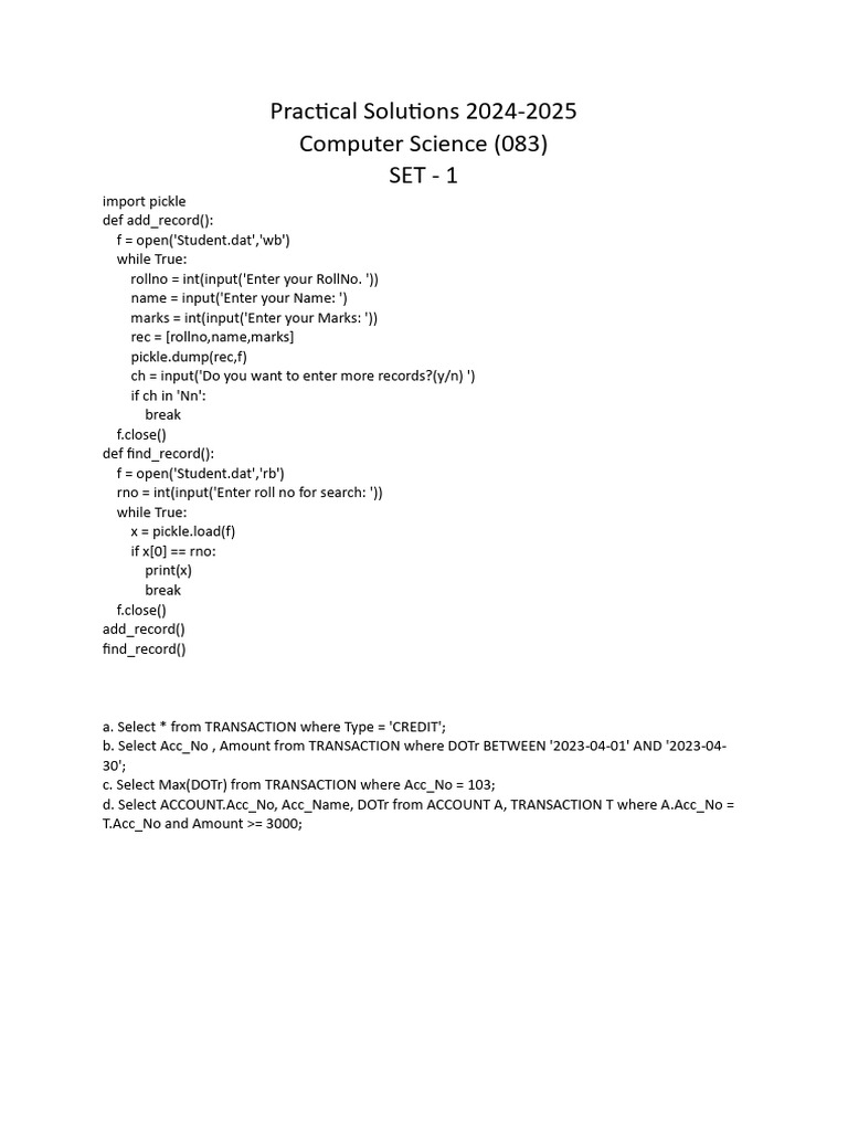 External Practical Solutions 2024-2025 | PDF