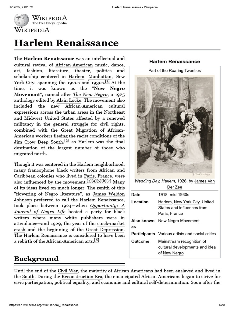 Harlem Renaissance - Wikipedia | PDF | Harlem Renaissance
