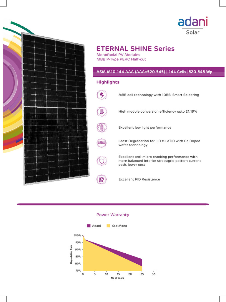 Adani 545W Solar Panel Datasheet | PDF | Solar Power | Energy Harvesting