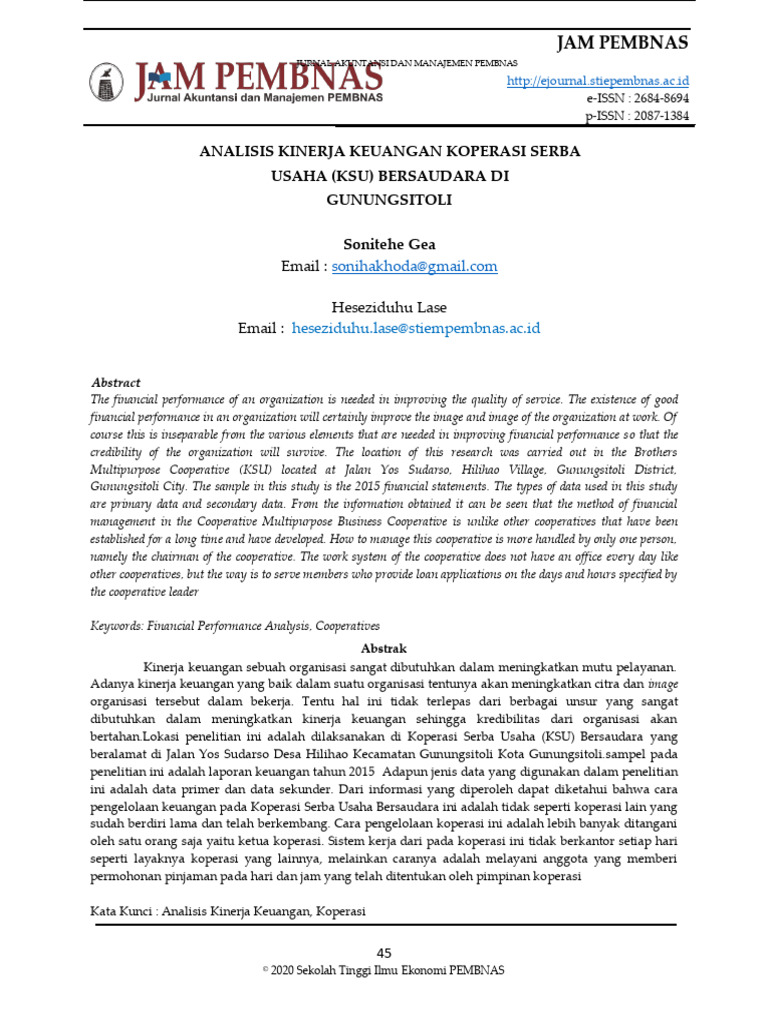 Analisis Kinerja Keuangan Koperasi Serba Usaha (Ksu) Bersaudara Di ...
