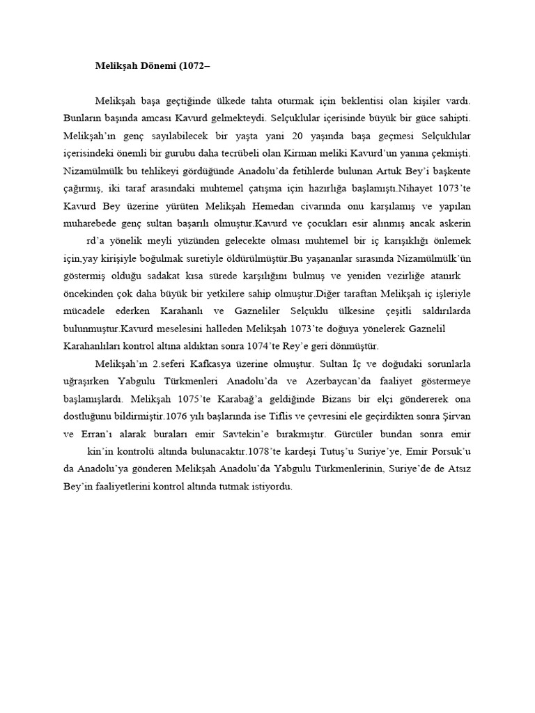 Melikşah Dönemi (1072-1092) | PDF