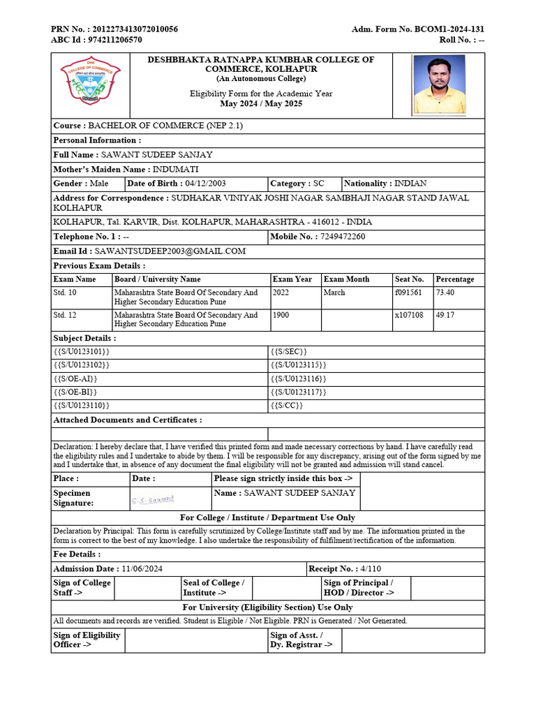 Eligibility Form | PDF | Educational Stages