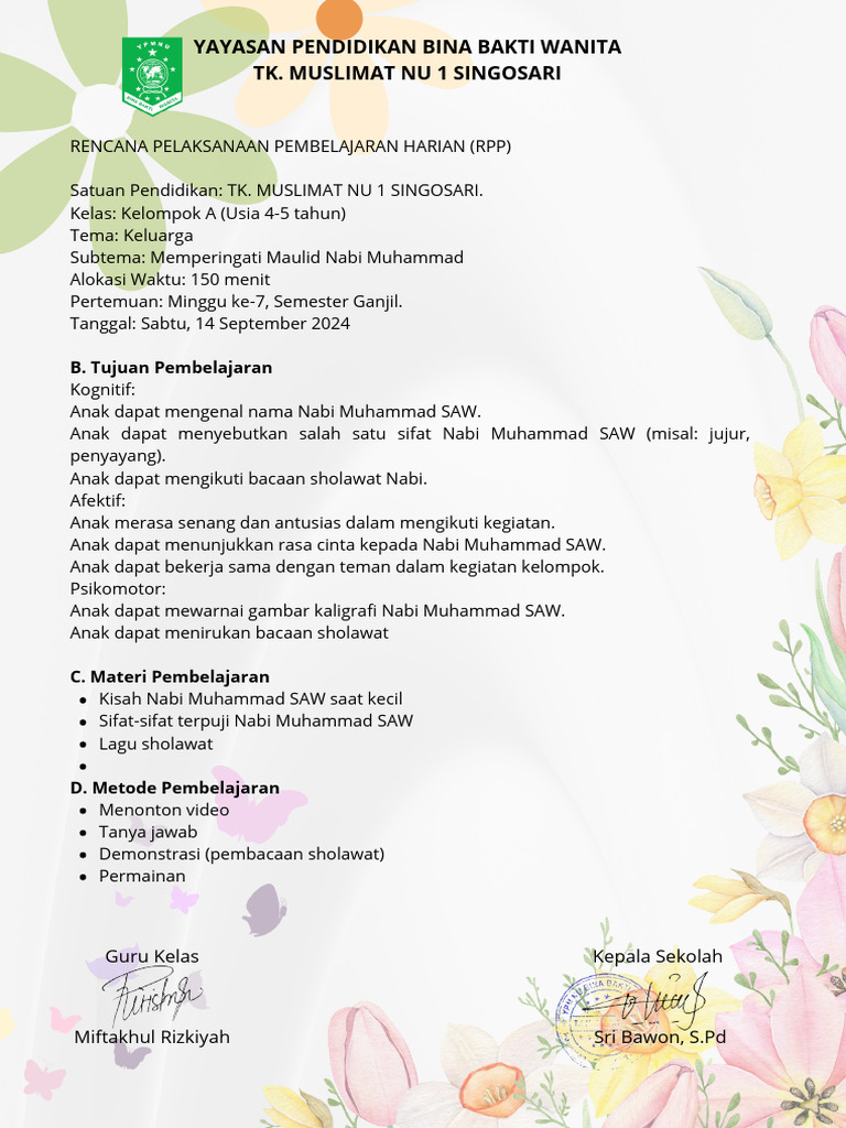 RPPH TEMA KELUARGA PAUD | PDF