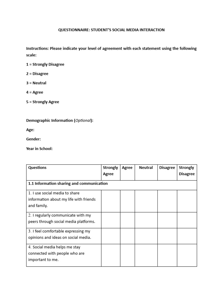 Questionnaire For Student's Social Media Interaction | PDF