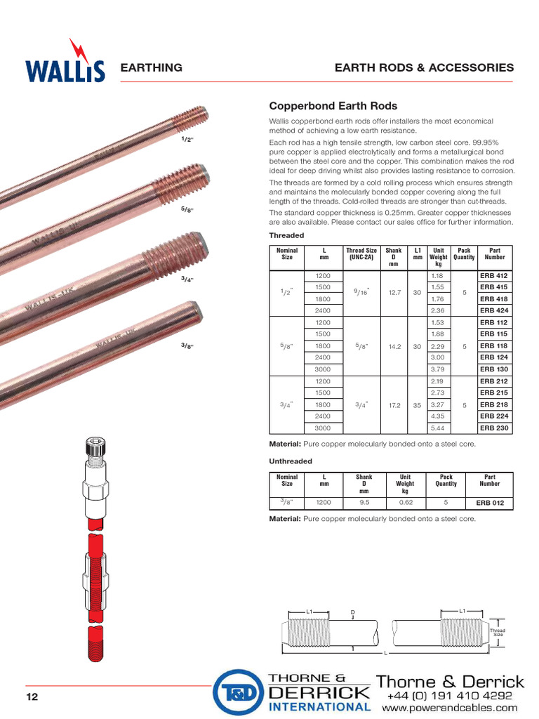 Copper Earthing Rods 34 17.2mm Threaded Wallis ERB 215 | PDF | Steel ...