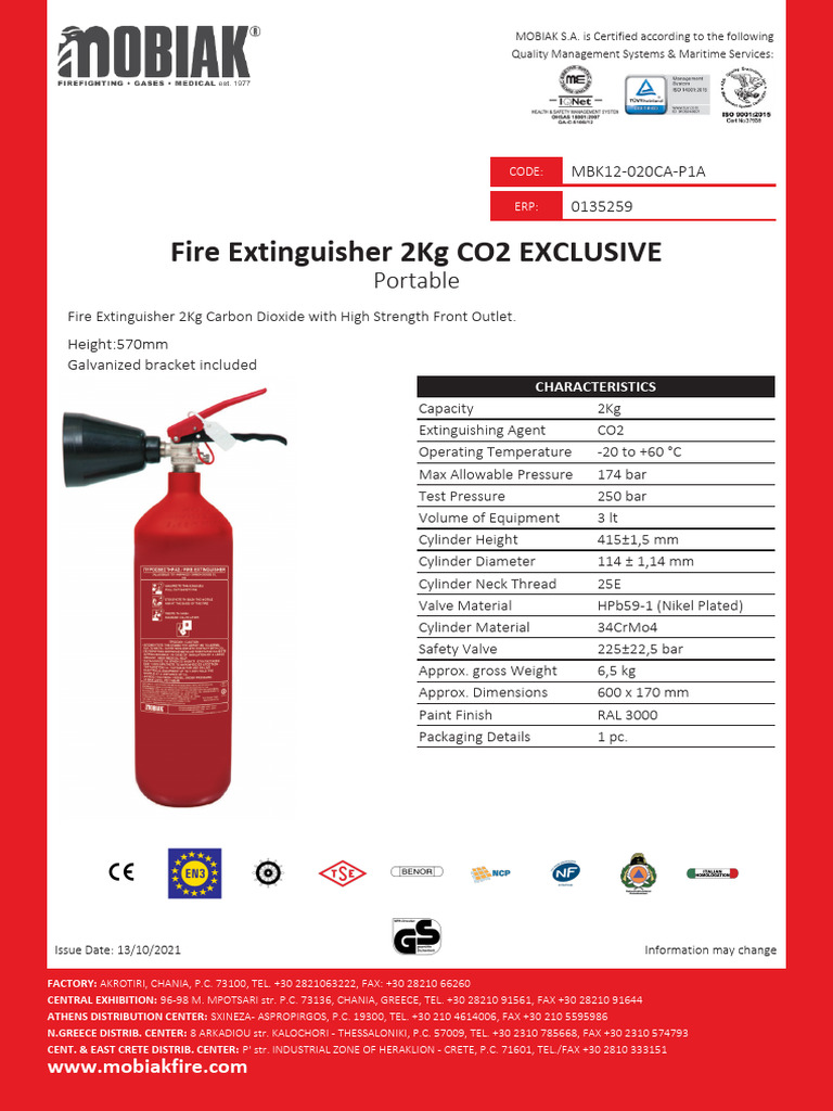 FIRE EXTINGUISHER 2KG CO2 EXCLUSIVE - en | PDF | Carbon Dioxide | Equipment