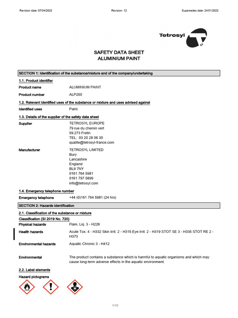 Snp-gf-060 Rs Paint Aliminium Paint | PDF | Toxicity | Dangerous Goods