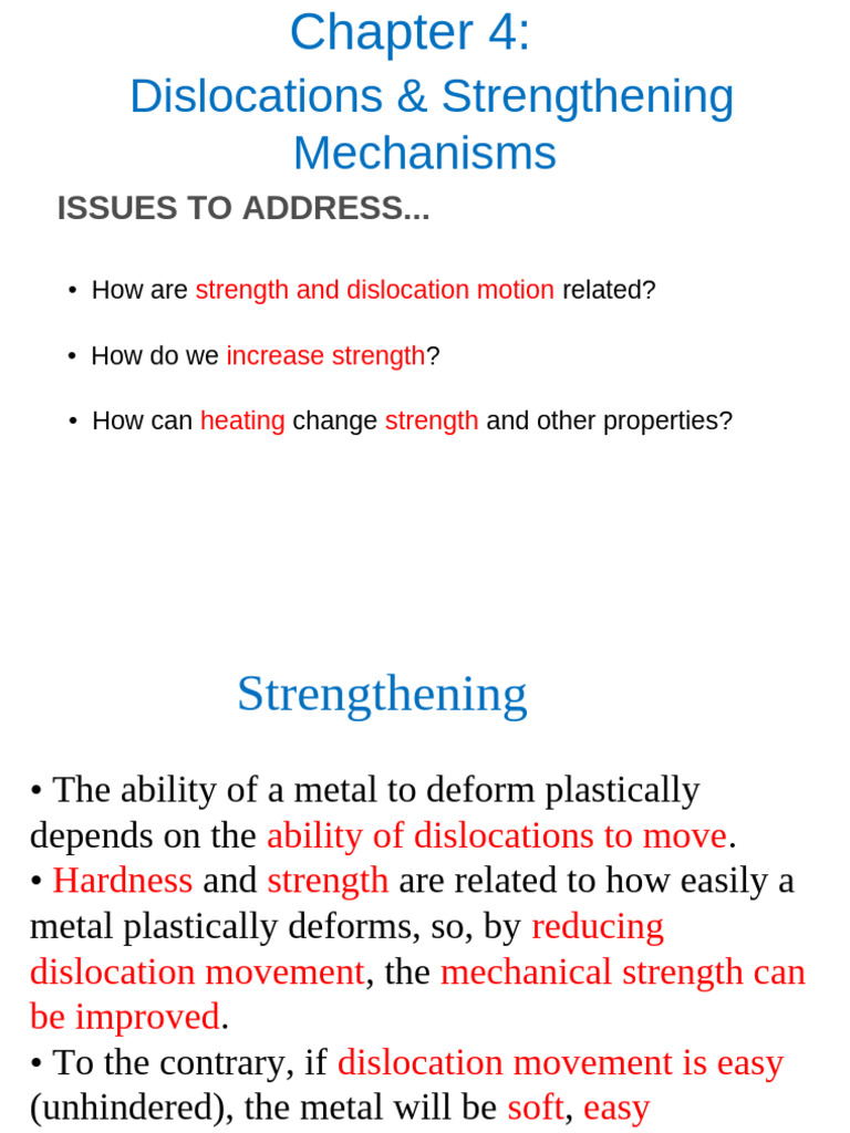 CHAP-4-Dislocation and Strengthening Mechanism | PDF | Plasticity (Physics) | Dislocation