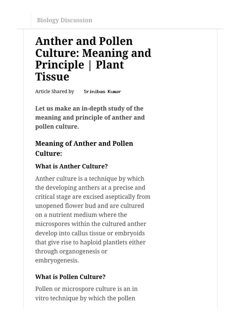 Anther and Pollen Culture Meaning and Principle | PDF | Ploidy | Pollen