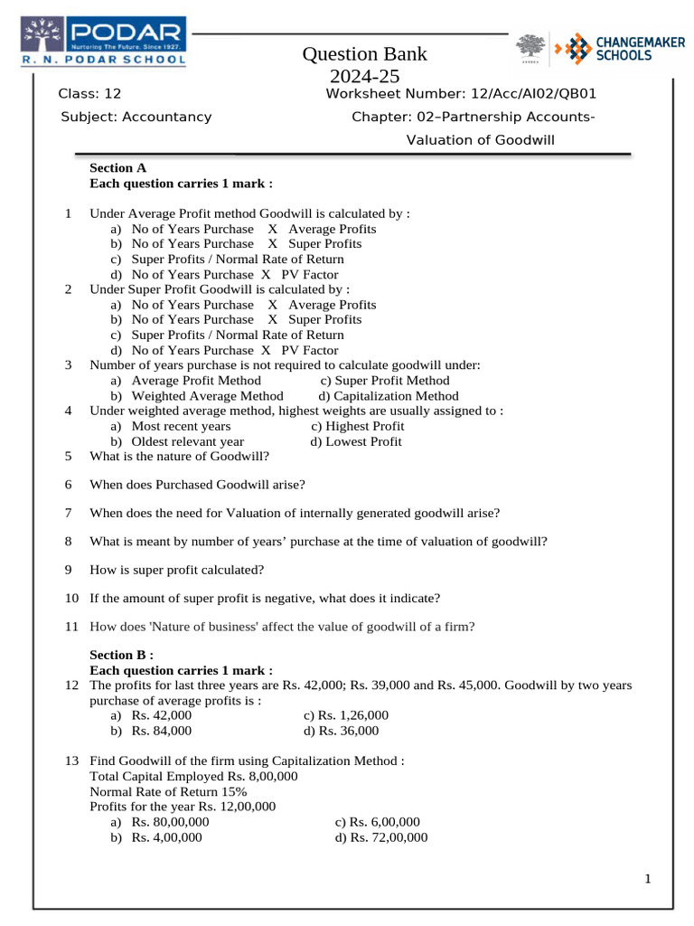 Goodwill Valuation Question Bank | PDF | Goodwill (Accounting) | Valuation (Finance)