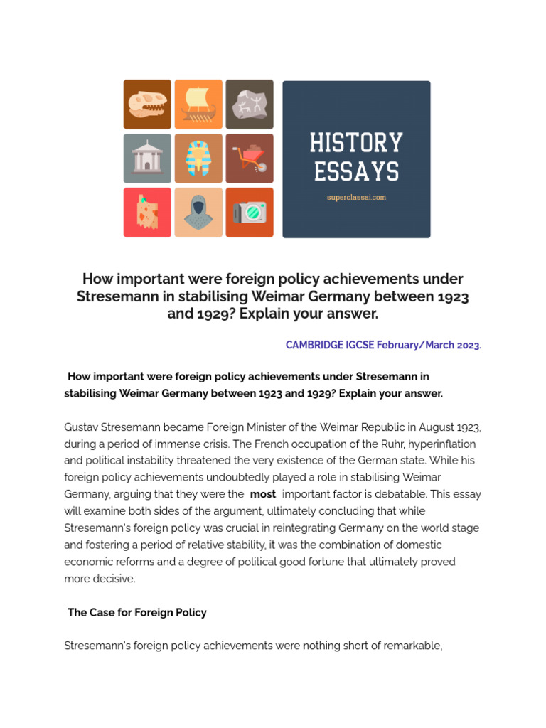 How Important Were Foreign Policy Achievements Under Stresemann in ...
