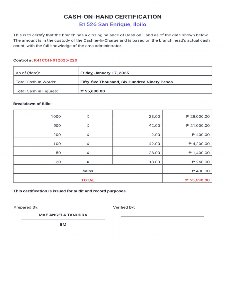 R41COH 012025 220 Coh Certificate | PDF