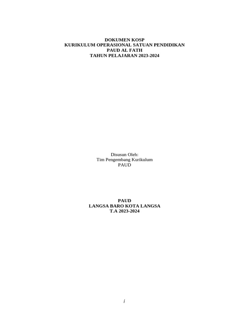Kosp Paud Alfath 2023 | PDF