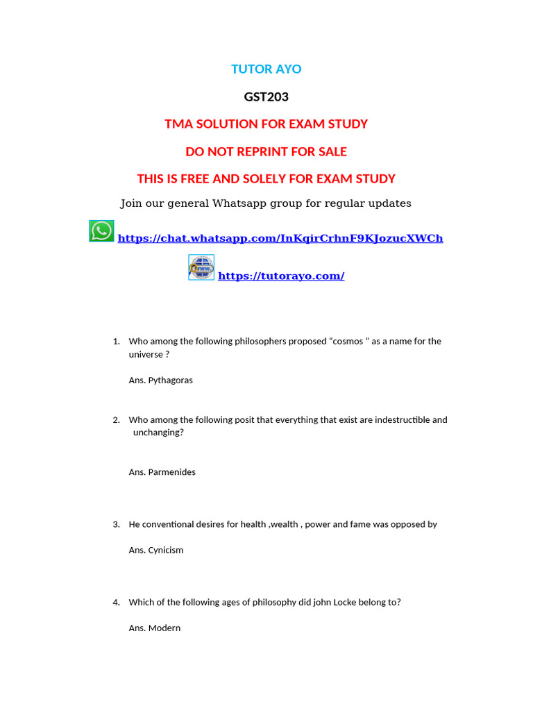 GST203 Tma Solutions For Exam Study 1 | PDF | Science | Plato