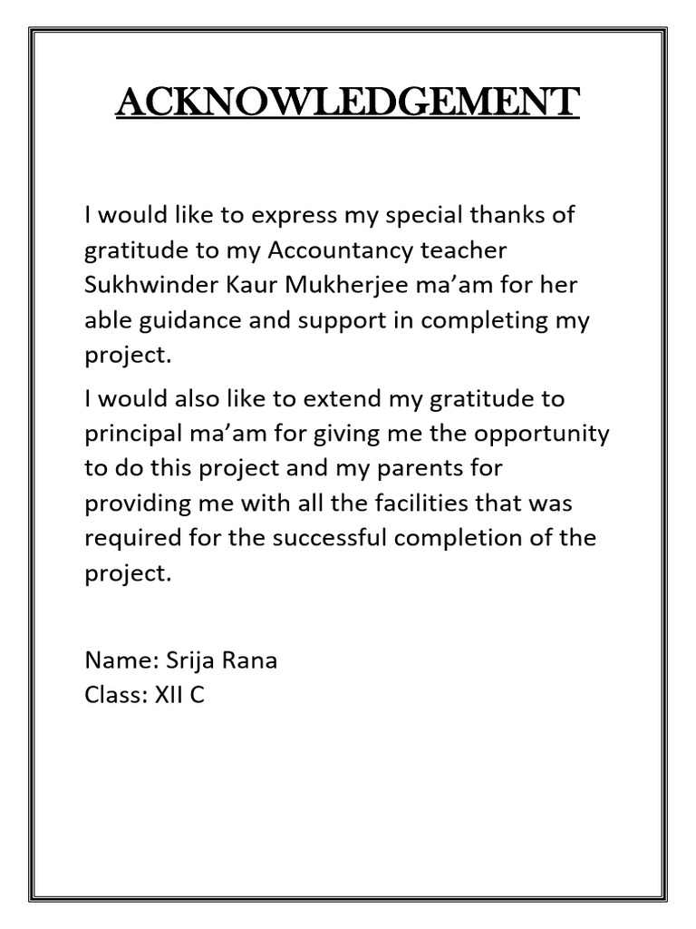 Acknowledgment for Project Completion | PDF