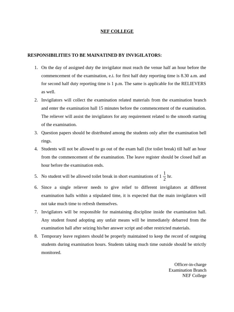 RULES FOR INVIGILATORS_032725 | PDF