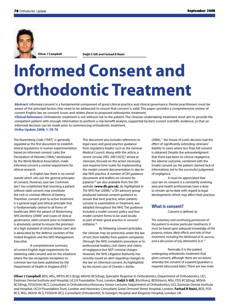 Informed Consent Key for Orthodontic Treatment | PDF | Consent ...