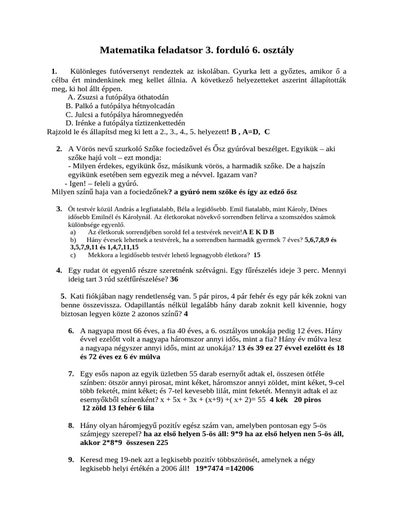 Matematika feladatsor 3jav | PDF