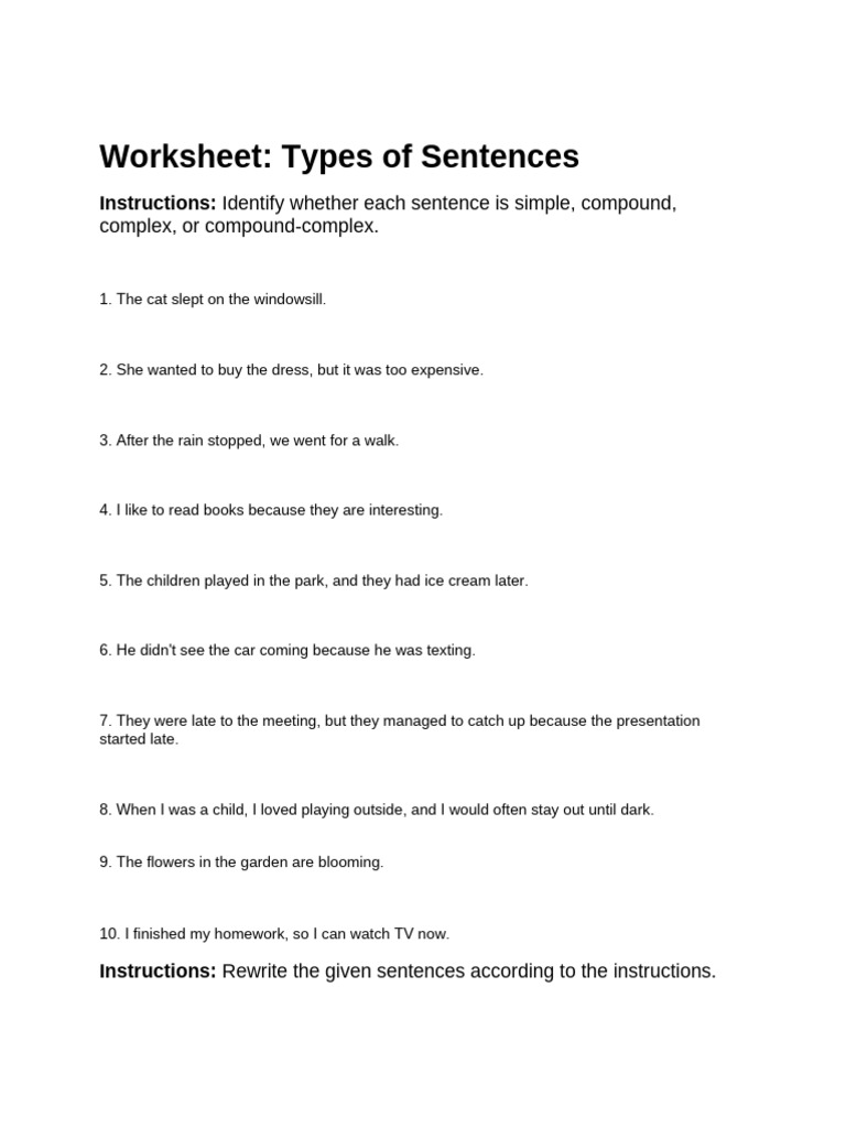 Worksheet - Types of Sentences | PDF