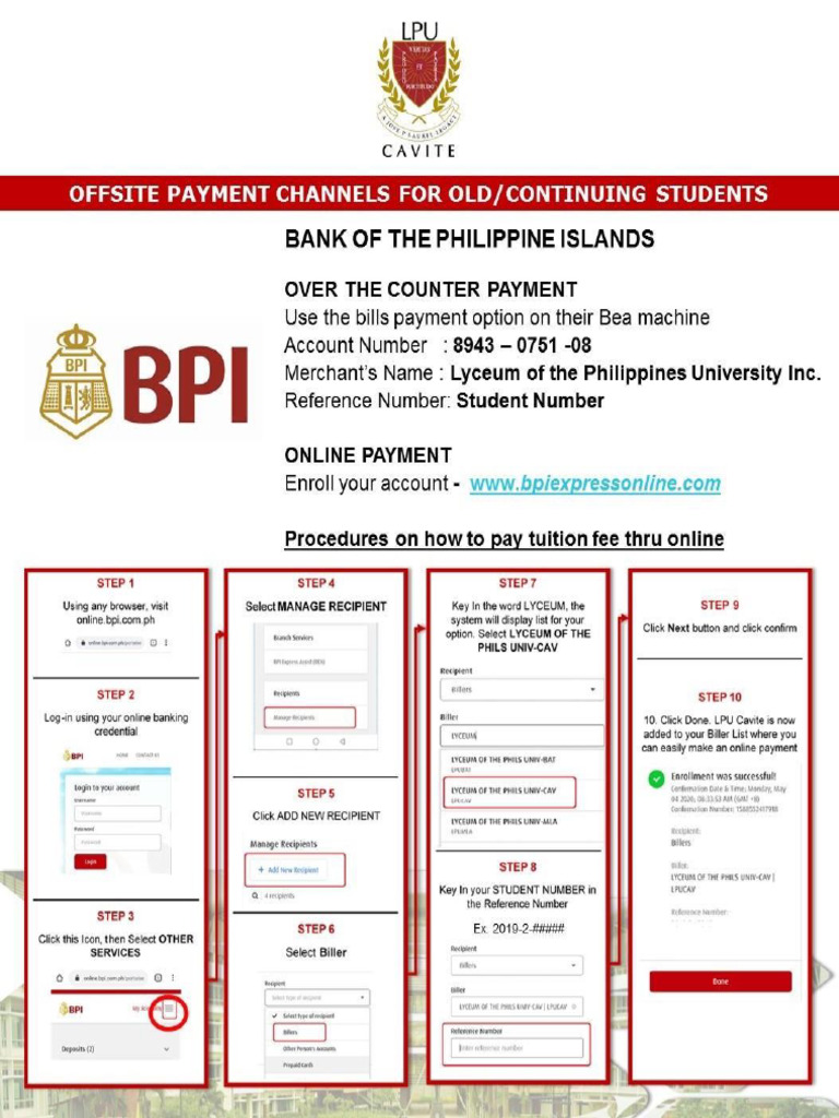 LPU Cavite Tuition Payment Methods | PDF