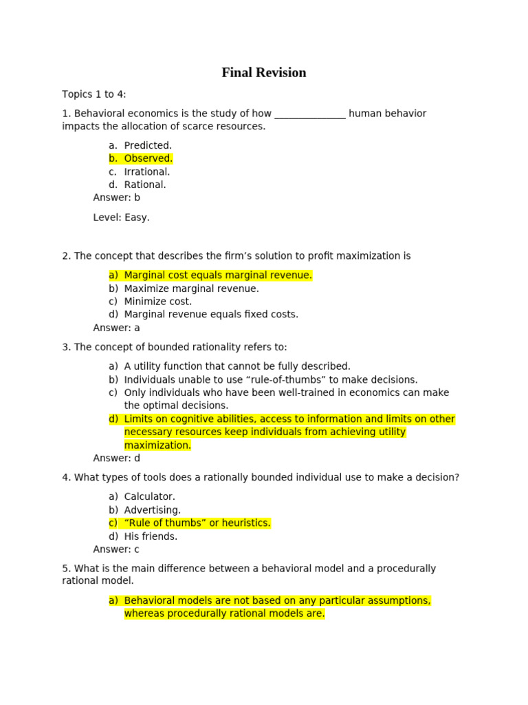 Final Revision - Part 2 - Behavioral Economics | PDF | Utility ...
