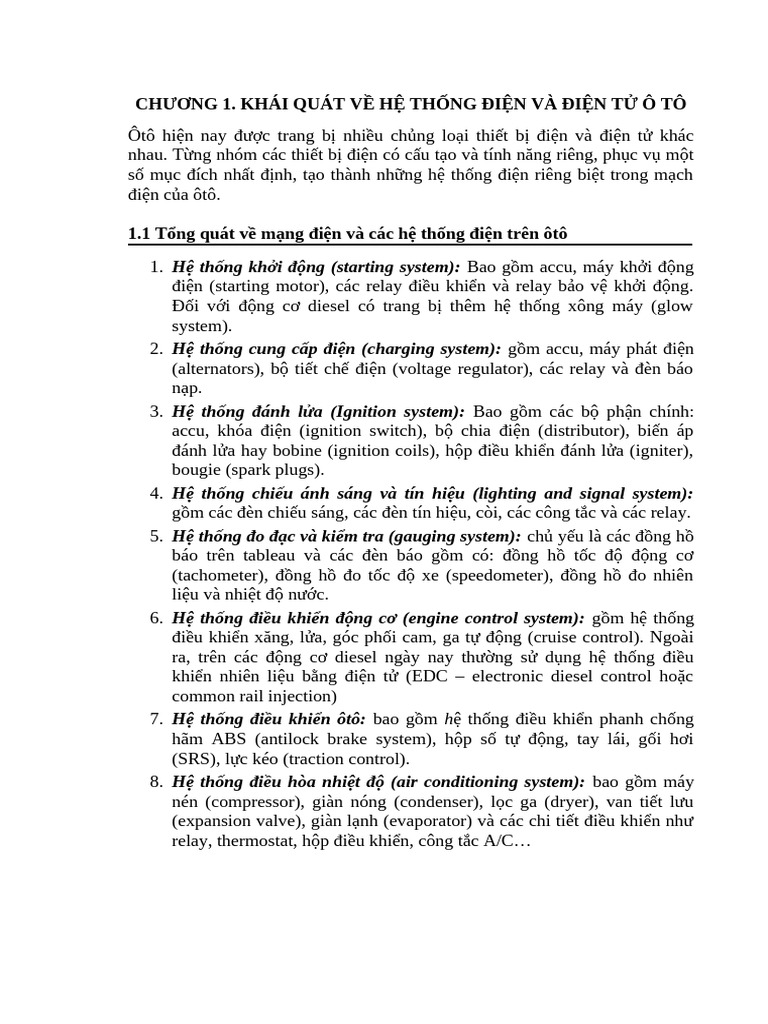 1 Khai Quat Ve He Thong Dien Va Dien Tu Oto1 | PDF