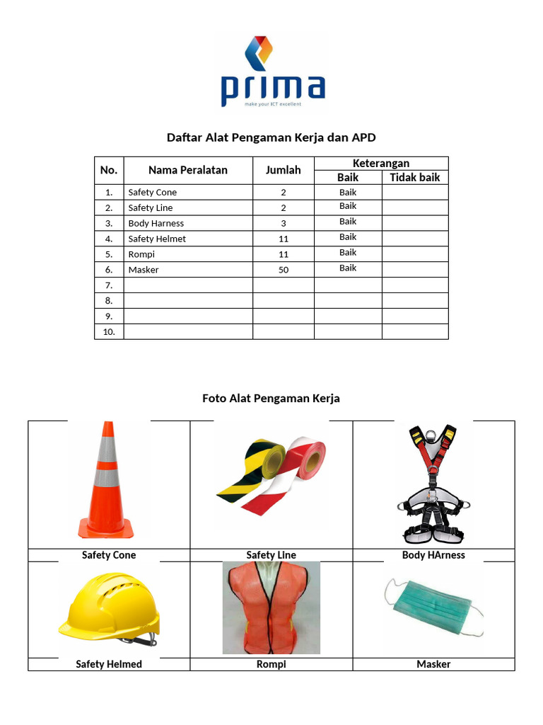 Daftar Alat Pengaman Kerja dan APD | PDF
