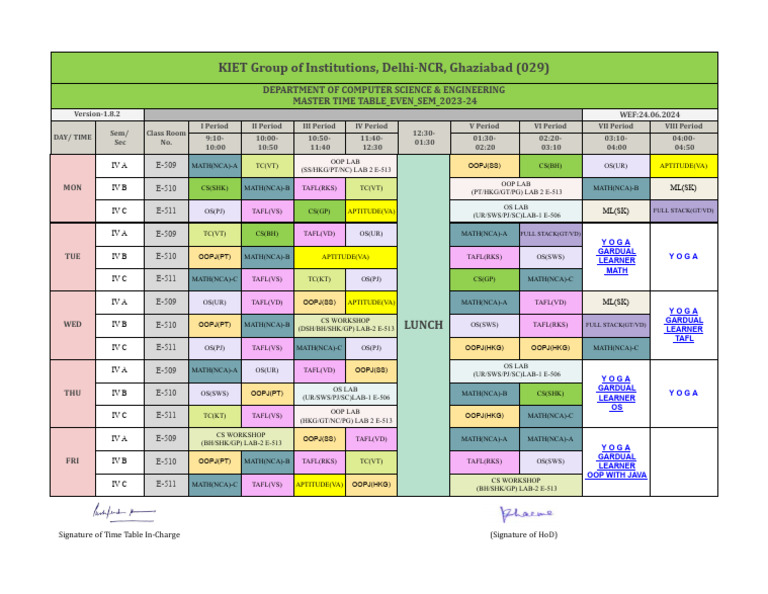 Even Time Table 2023 24 - Google Sheets | PDF