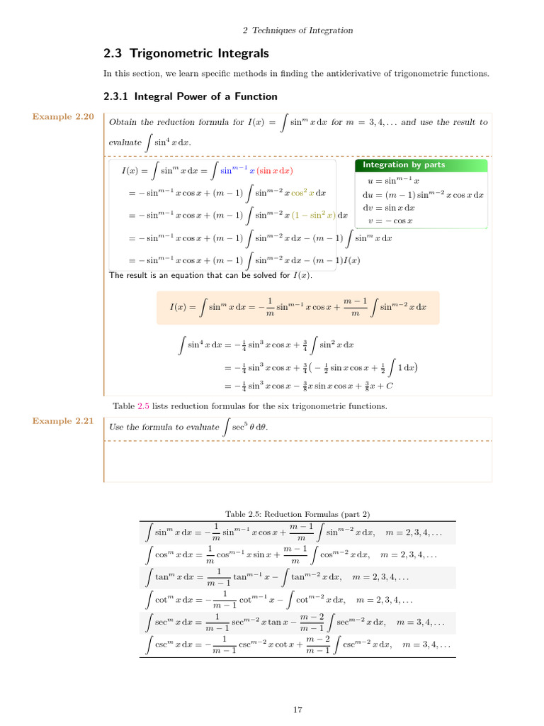 2.3 Trigonometric Integrals | PDF | Trigonometric Functions | Mathematical Objects