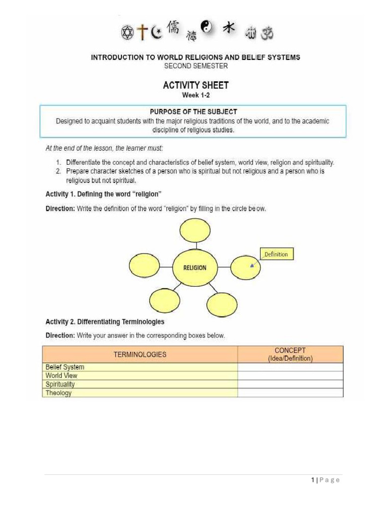 Activity Week 1 To 4 World Religions | PDF