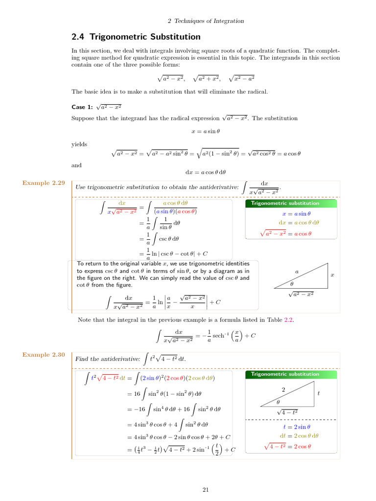 2.4 Triginometric Substitution | PDF | Integral | Square Root