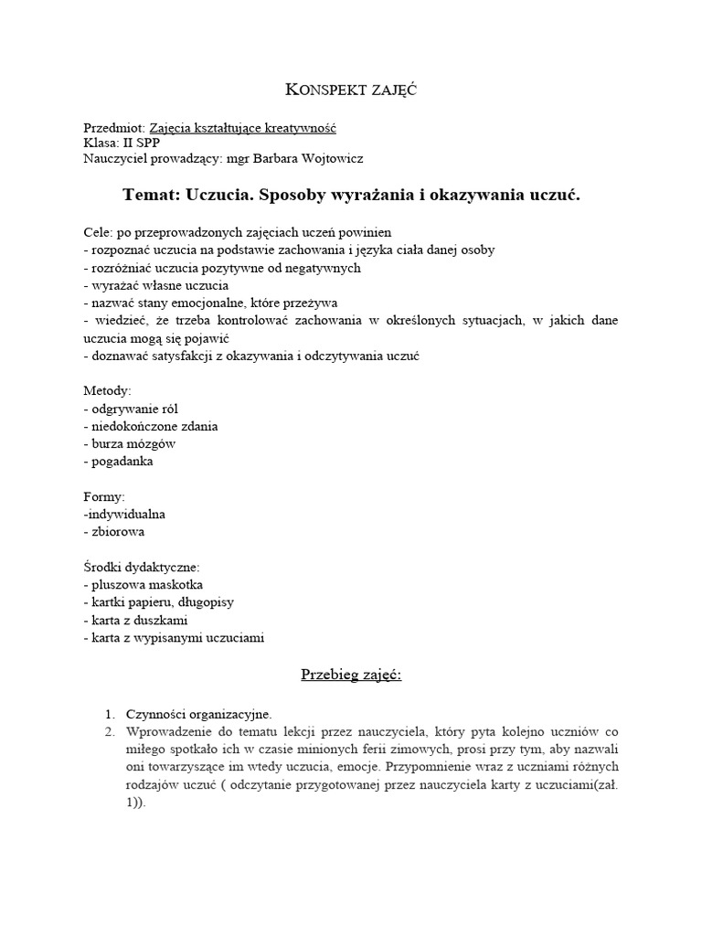 Sposoby Wyrazania I Okazywania Uczuc | PDF