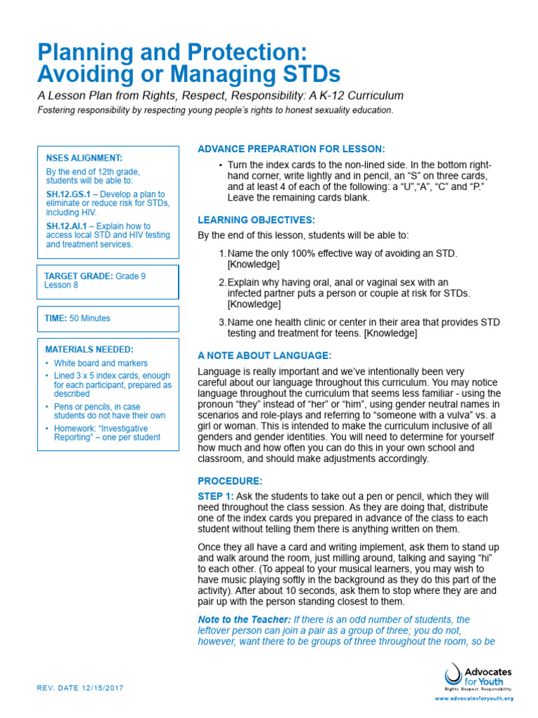STD Prevention Lesson Plan for Teens | PDF | Sexually Transmitted ...