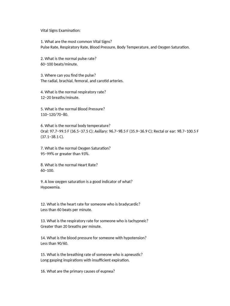 Vital Signs Answer | PDF