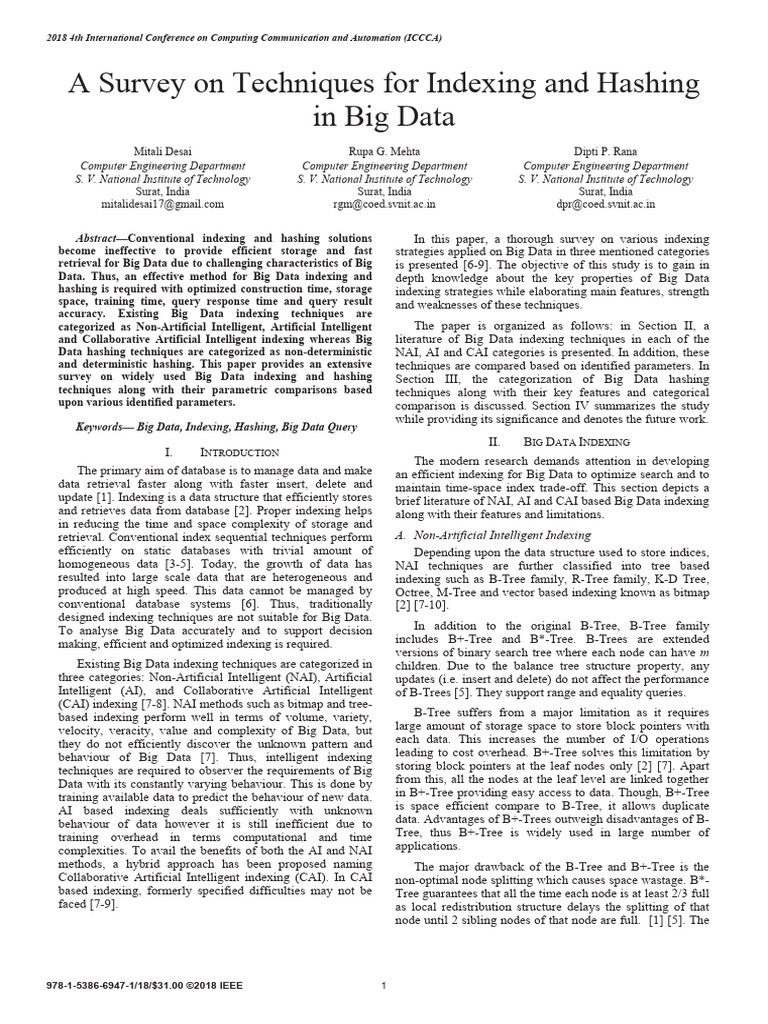 A Survey On Techniques For Indexing and Hashing in Big Data | PDF ...