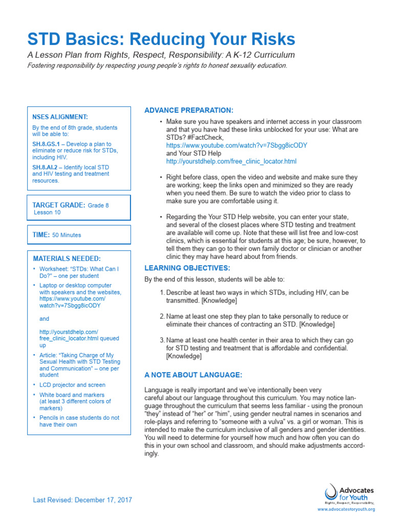 STD Education: Risk Reduction Strategies | PDF | Sexually Transmitted ...