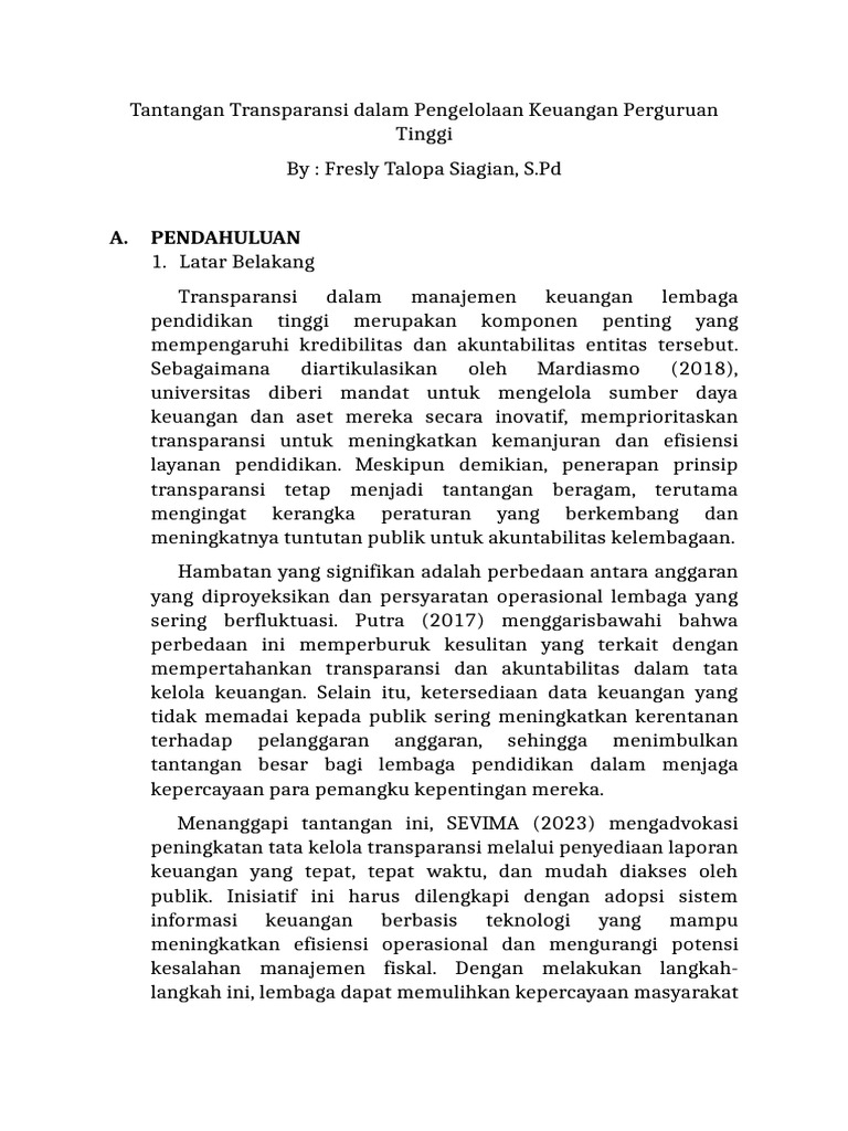 Tantangan Transparansi Dalam Pengelolaan Keuangan Perguruan Tinggi | PDF