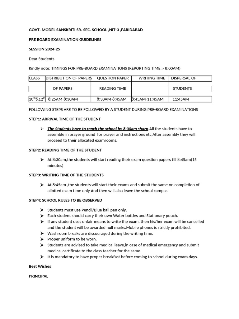Guidelines PRE BOARDS EXAM-1 | PDF