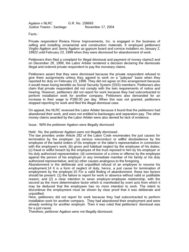 Agabon v NLRC G | PDF | Employment | Common Law