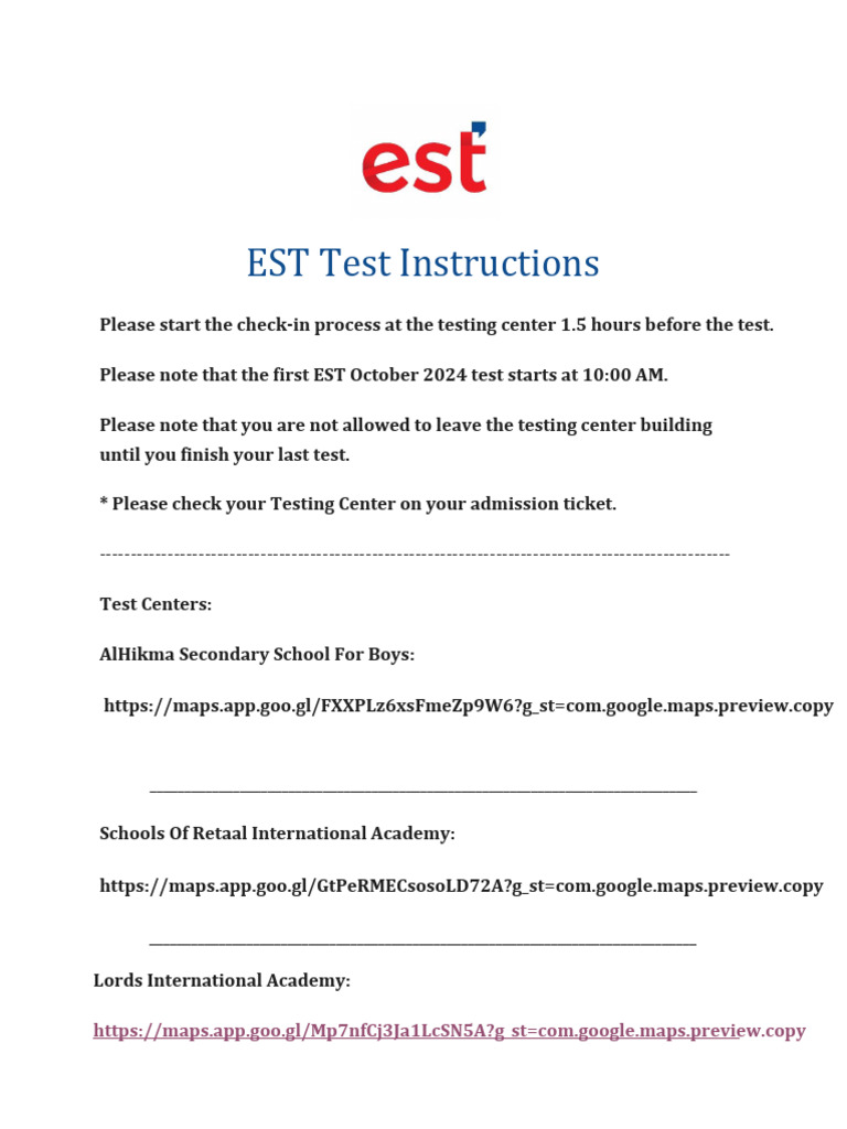 EST Instructions October 2024 | PDF | Calculator | Laptop