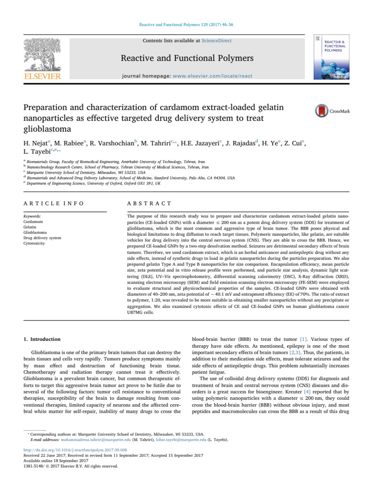 Reactive and Functional Polymers | PDF | Brain Tumor | Nanoparticle