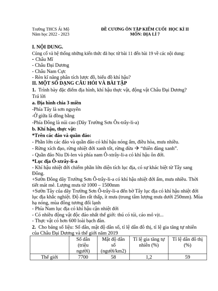 HD ôn tập Địa 7 HK2 (có điều chỉnh) | PDF