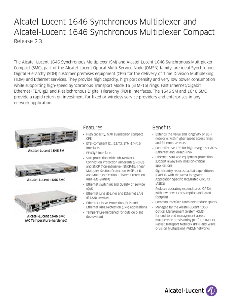 Alcatel-Lucent 1646 SM SMC R2 3 Datasheet | PDF | Computer Networking | Telecommunications