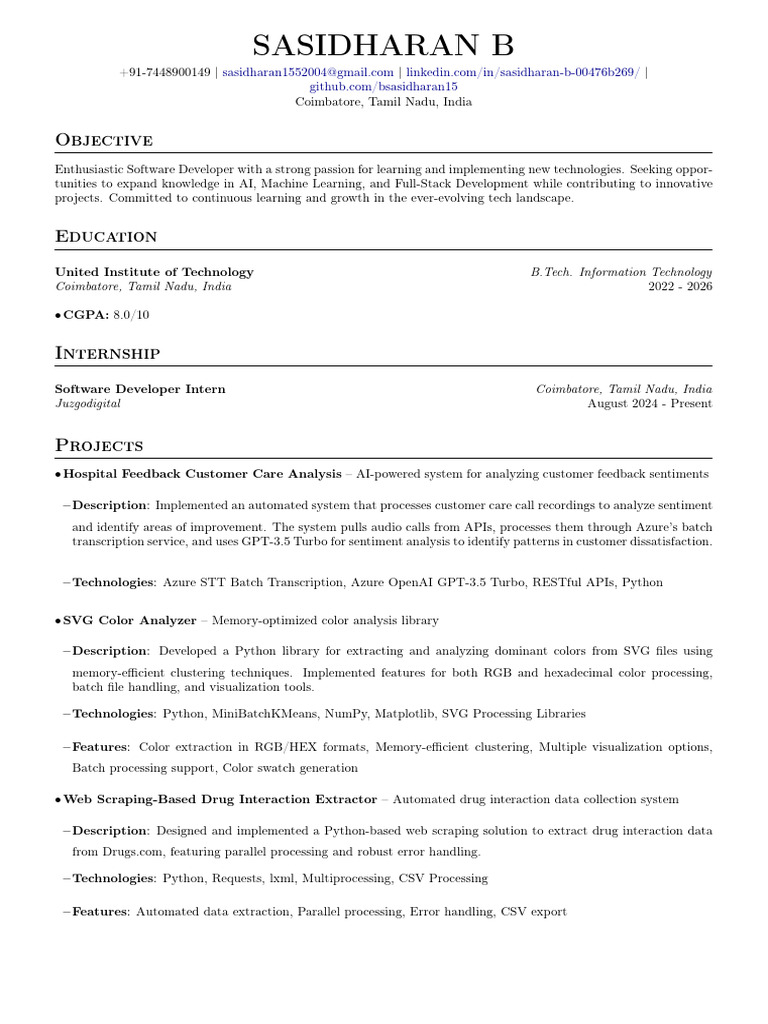 Sasidharan_B_resume | PDF | Python (Programming Language) | Web Application