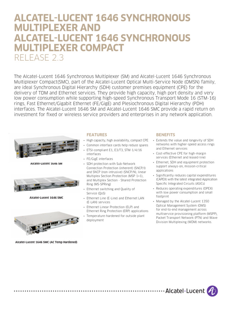 Alcatel-Lucent 1646 SMC R2.3 Datasheet | PDF | Internet Protocols | Computer Standards