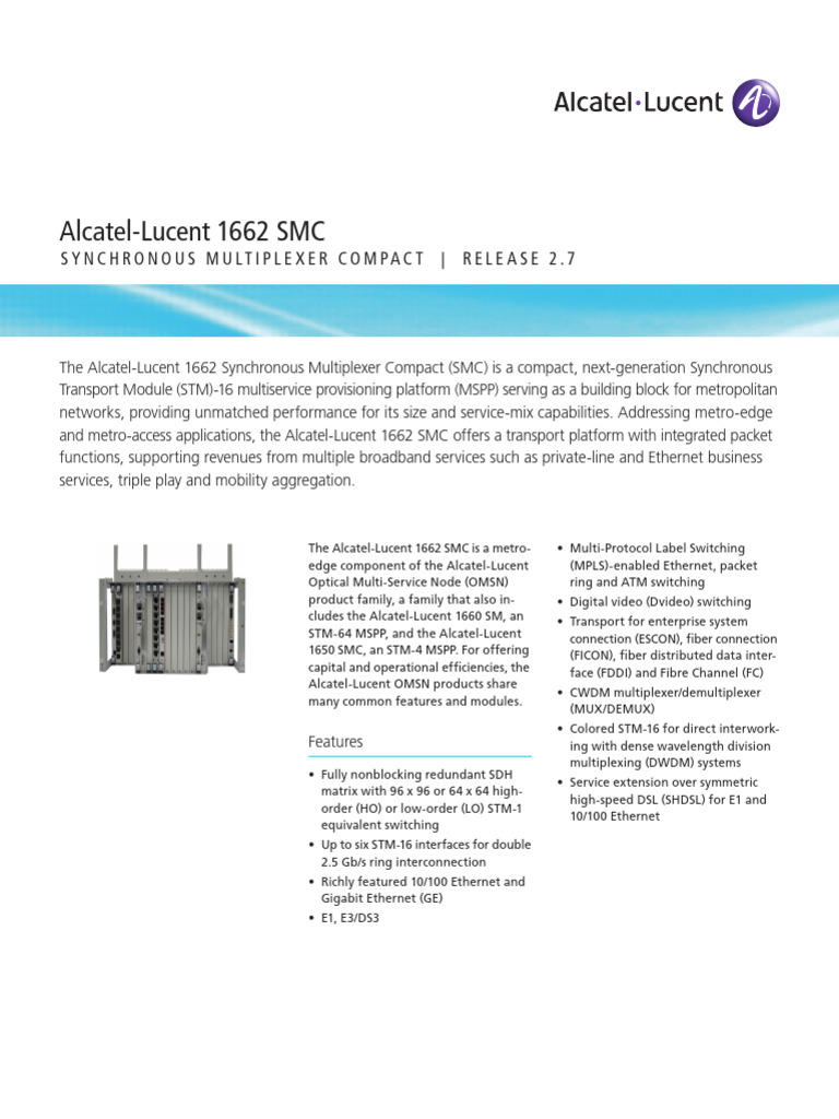 Alcatel-Lucent_1662_SMC_R2.7_Datasheet_rev.2010 | PDF | Wavelength Division Multiplexing ...