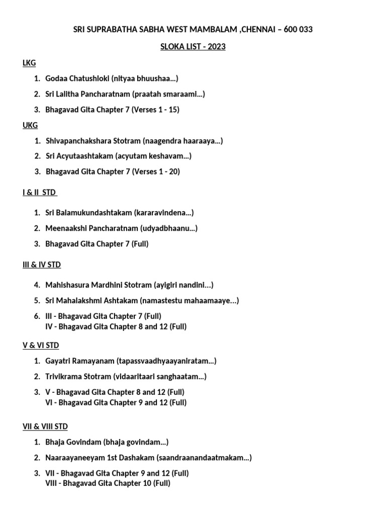 Sloka List 2023 | PDF