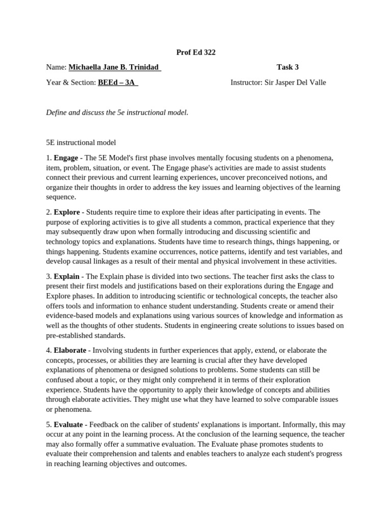 Prof Ed 322 - 5 Instructional Models | PDF | Information | Learning