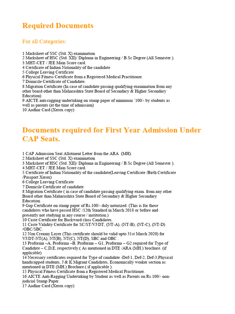 documents-required | PDF | Educational Stages | Vocational Education